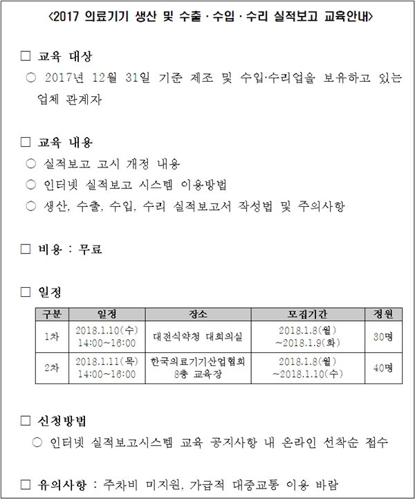 KMDIA, 의료기기 생산·수출입 실적보고 교육 실시